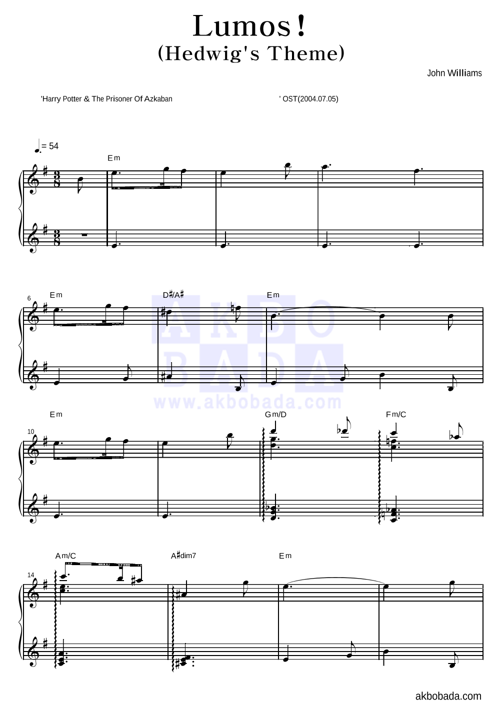 해리포터 OST Lumos!(Hedwig's Theme) 악보 : 악보바다