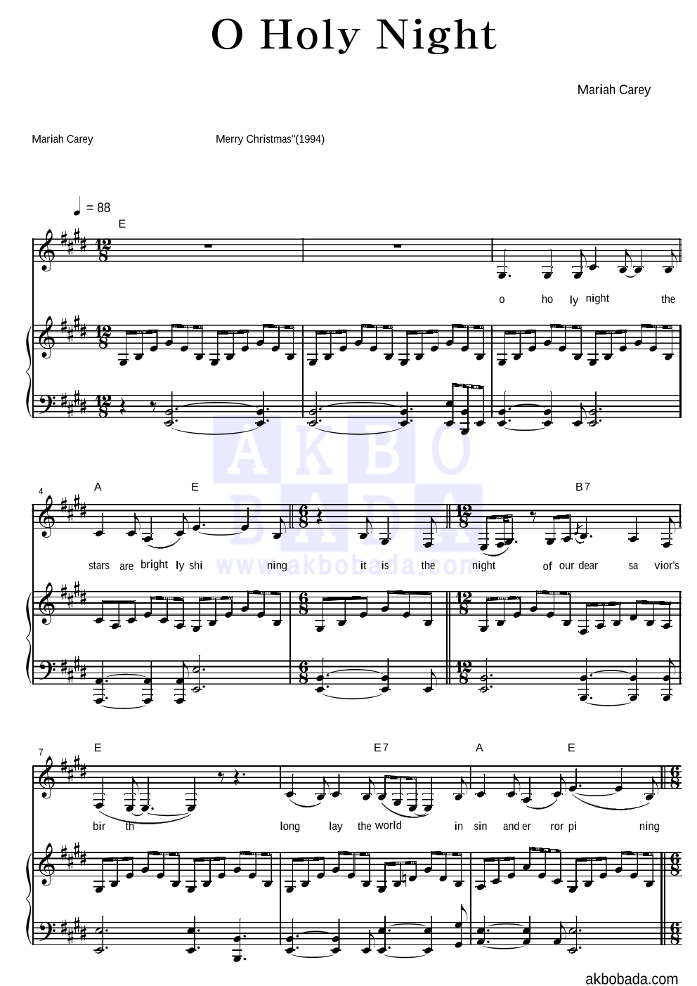 Mariah Carey O Holy Night 악보 : 악보바다