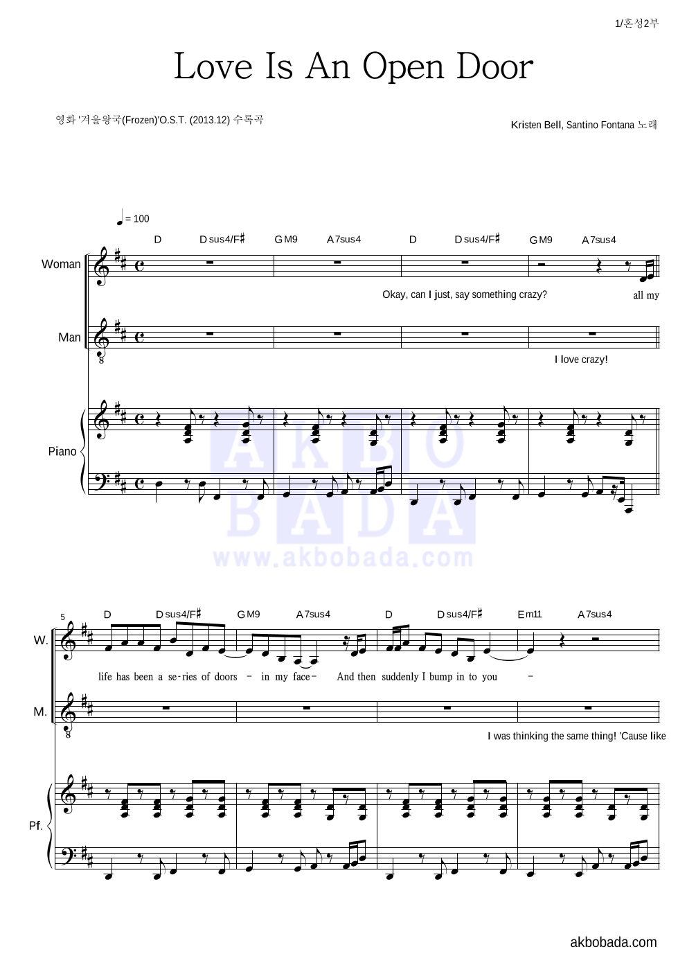 Kristen Bell,Santiano Fontana Love Is An Open Door 악보