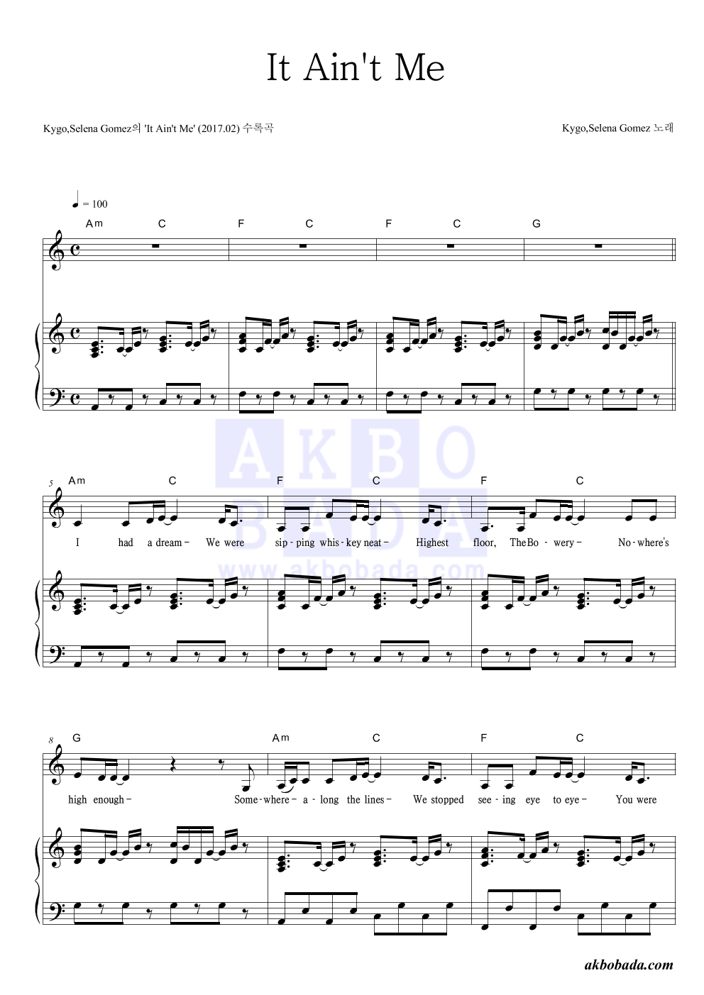 Kygo,Selena Gomez It Ain't Me 악보