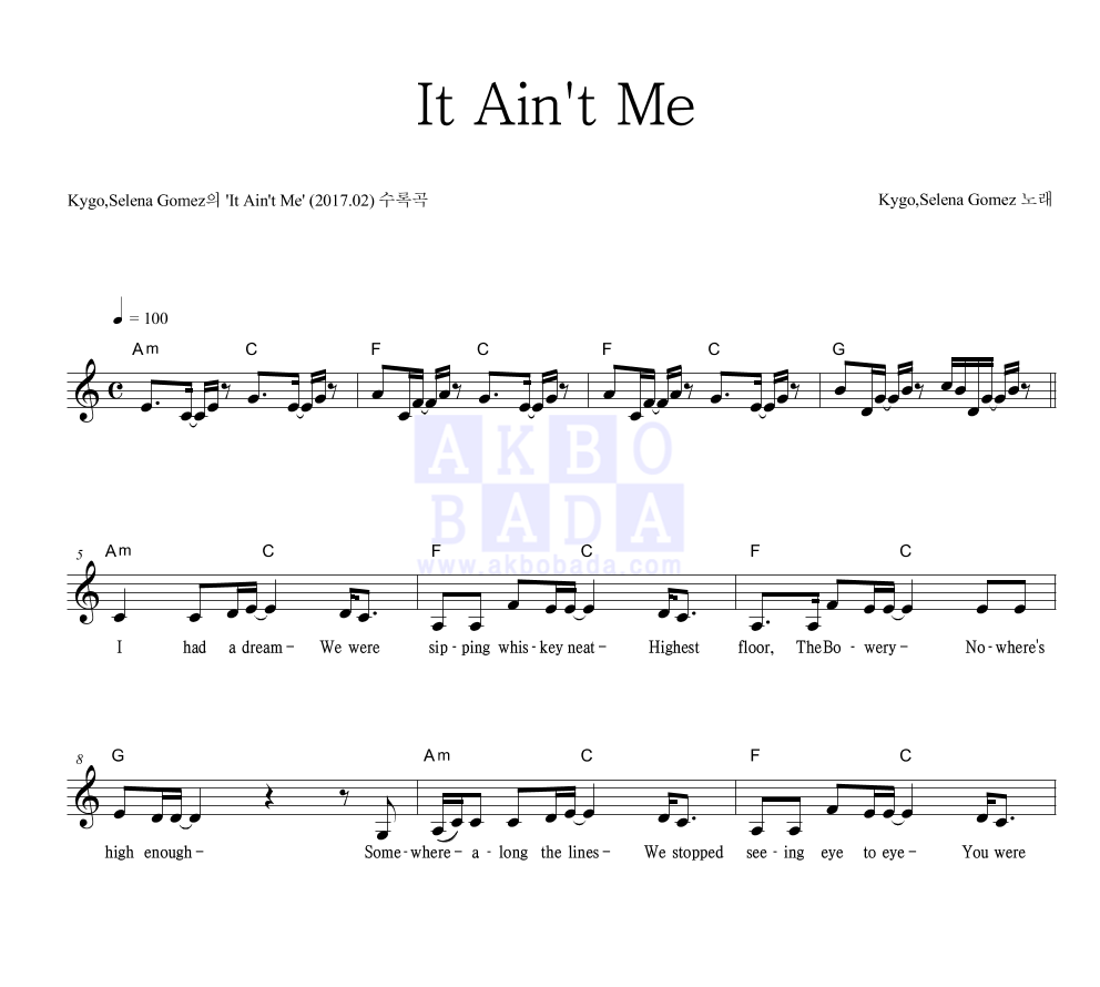 Kygo,Selena Gomez It Ain't Me 악보