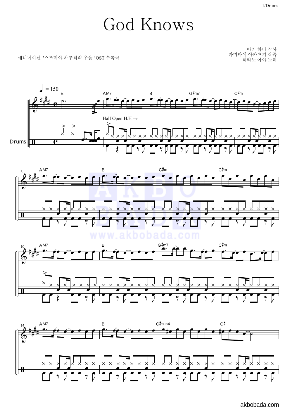 Hirano Aya God Knows 악보