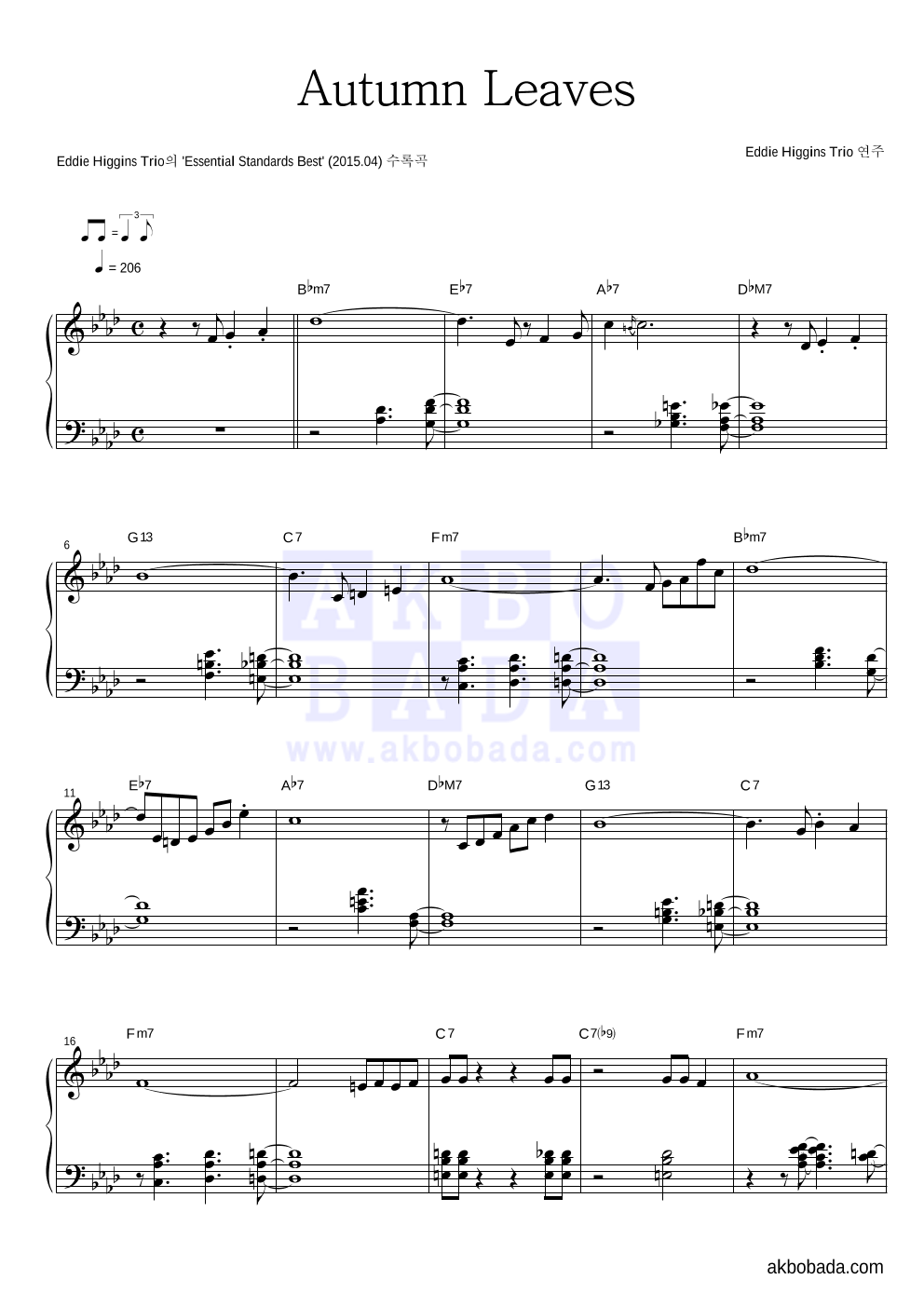 Eddie Higgins Trio Autumn Leaves 악보