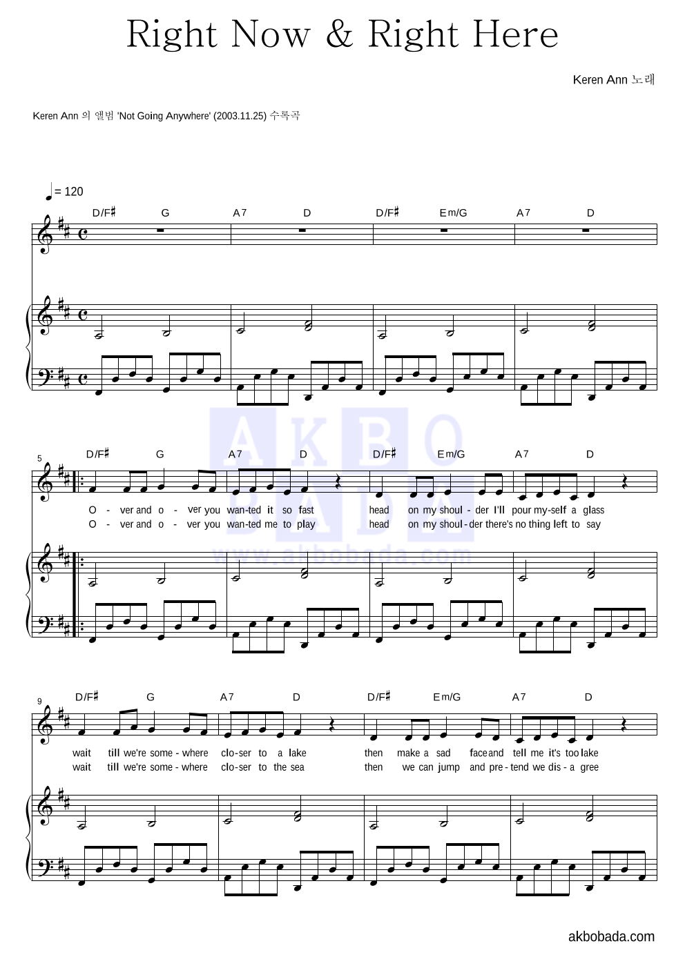 Keren Ann Right Now & Right Here 악보