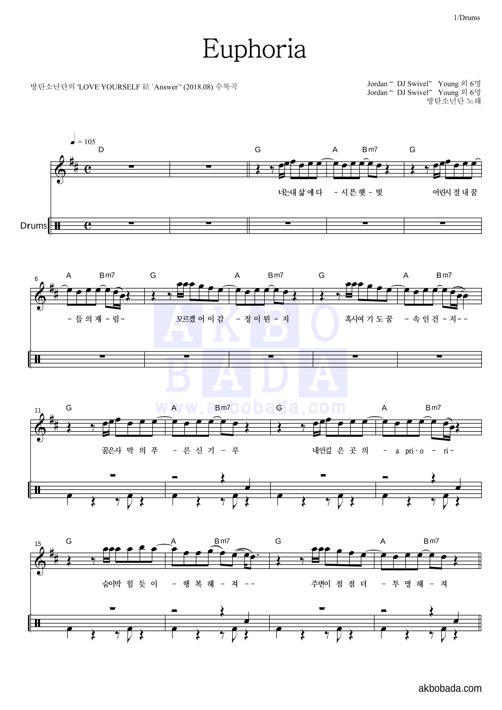 방탄소년단 Euphoria 악보