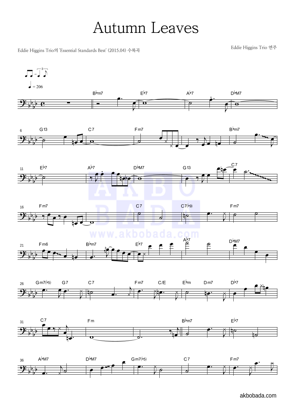 Eddie Higgins Trio Autumn Leaves 악보