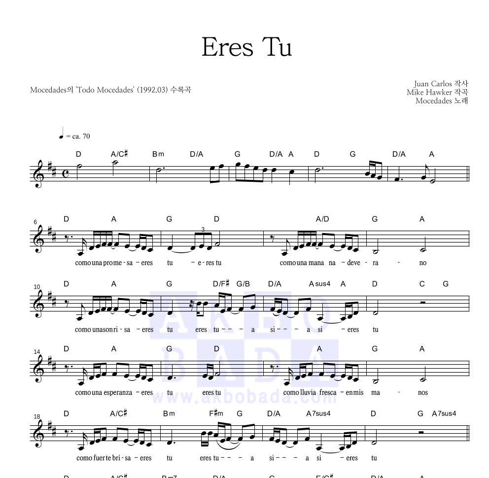 Mocedades Eres Tu 악보