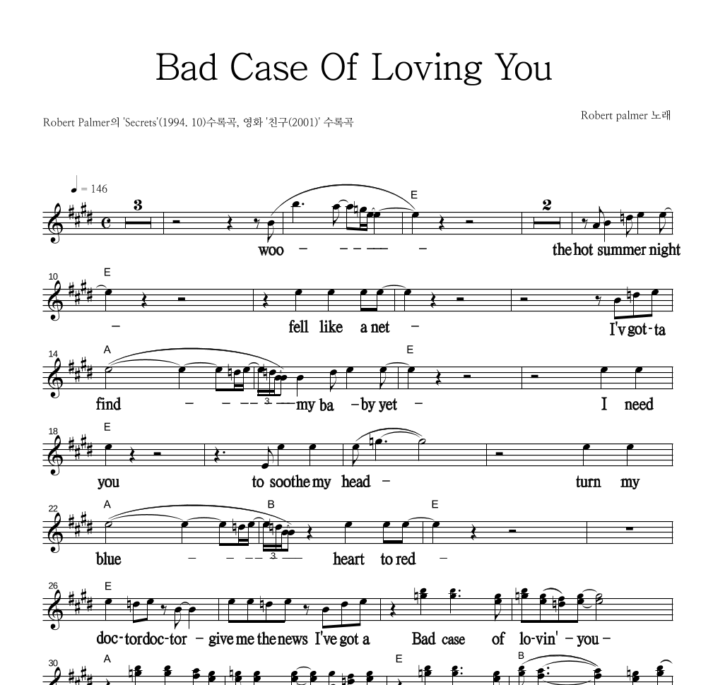 Robert Palmer Bad Case Of Loving You 악보