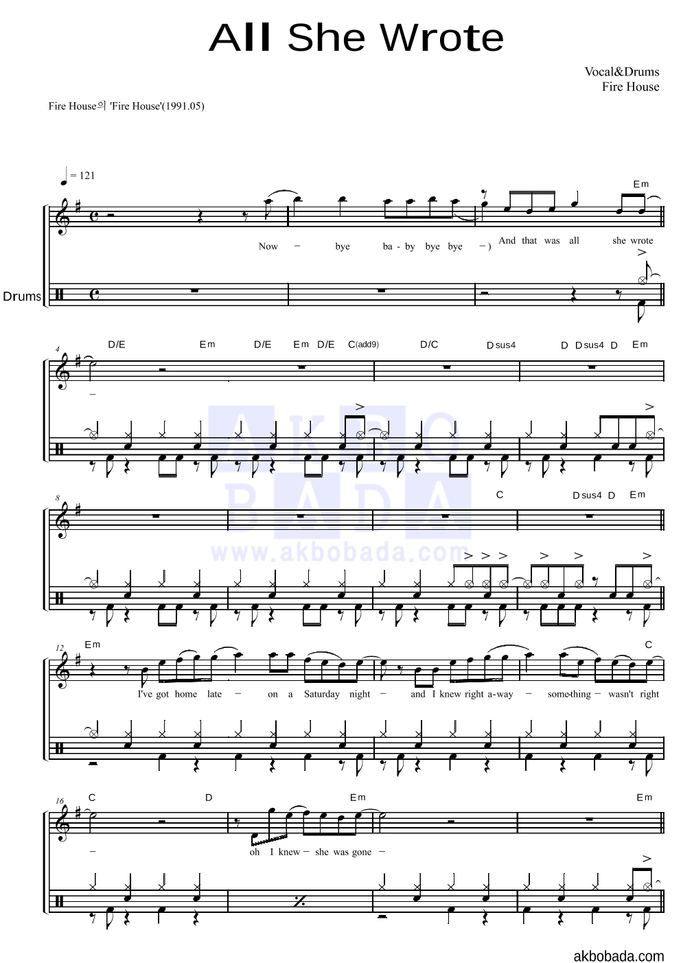 FireHouse All She Wrote 악보