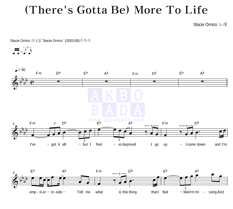 Stacie Orrico (There's Gotta Be) More To Life 악보