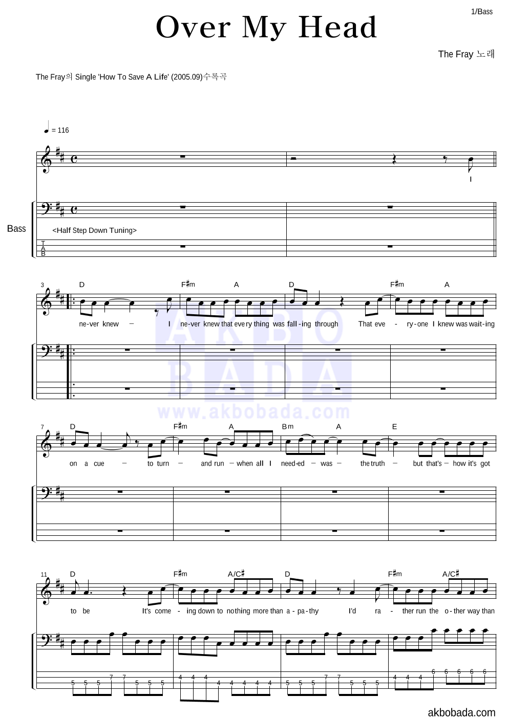 The Fray Over My Head 악보