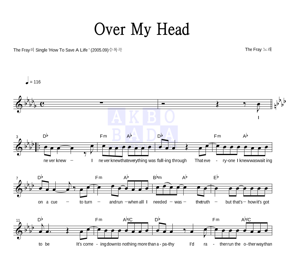 The Fray Over My Head 악보