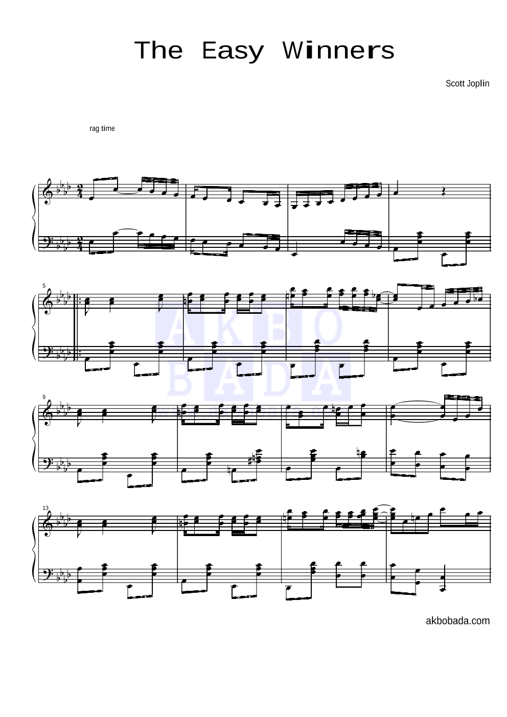 Scott Joplin The Easy Winners 악보 : 악보바다