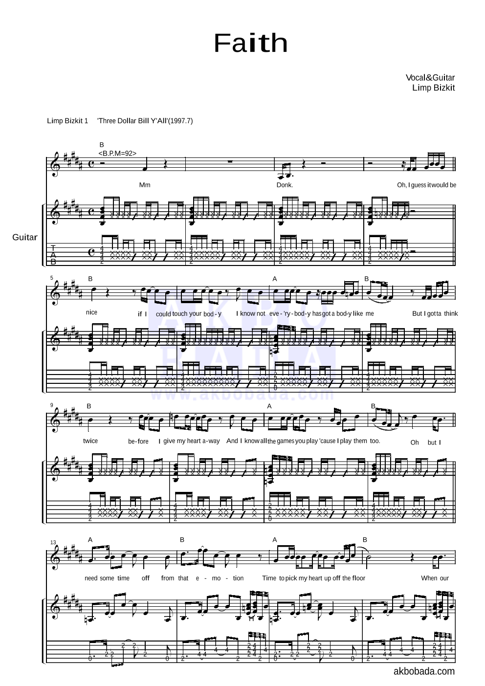 Limp Bizkit Faith 악보
