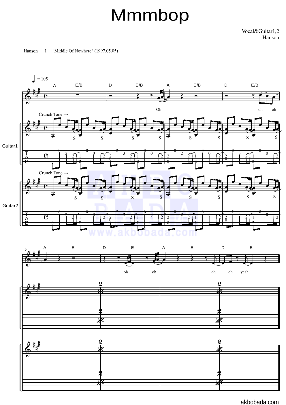 Hanson MmmBop 악보