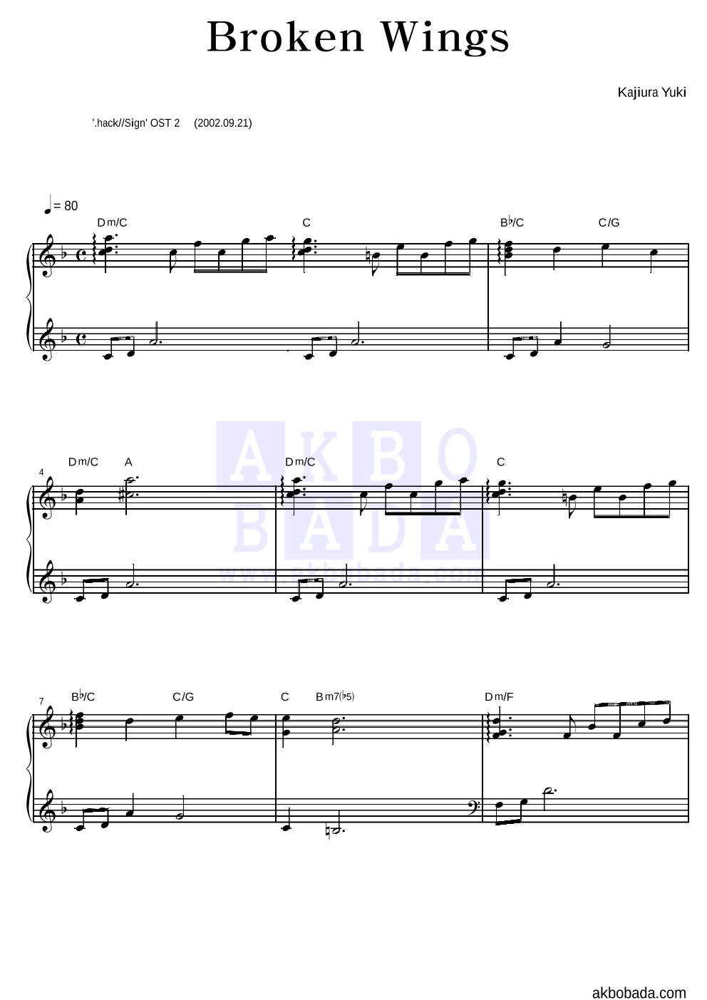 .hack//Sign(닷핵사인) OST Broken Wings 악보