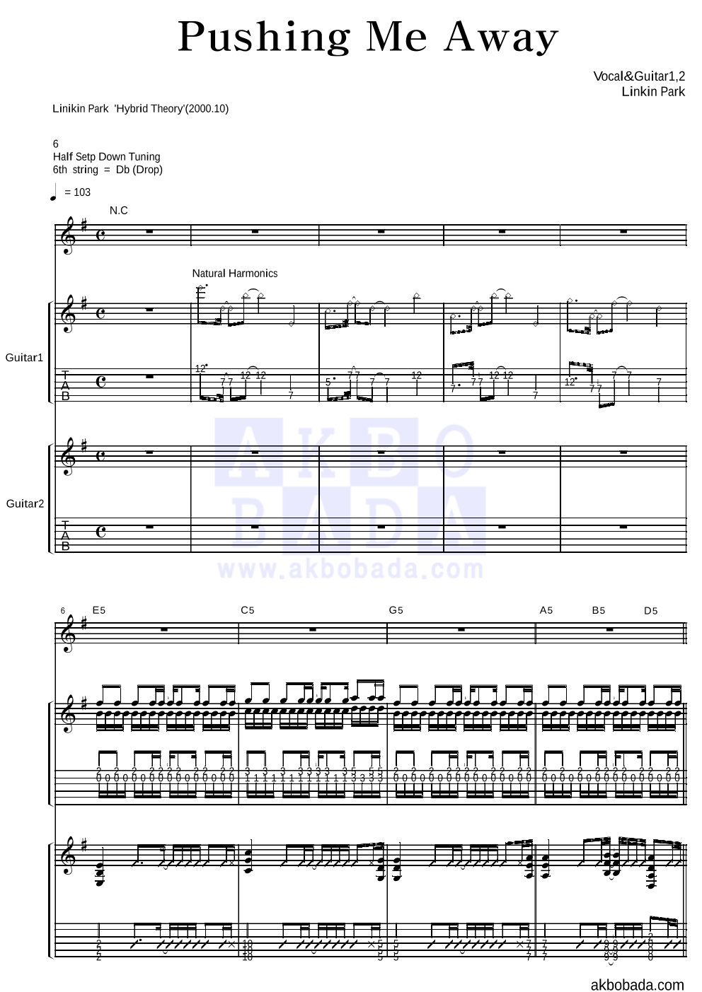 LINKIN PARK Pushing Me Away 악보