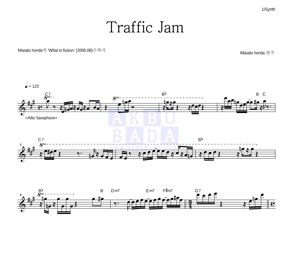 Masato Honda Traffic Jam 악보