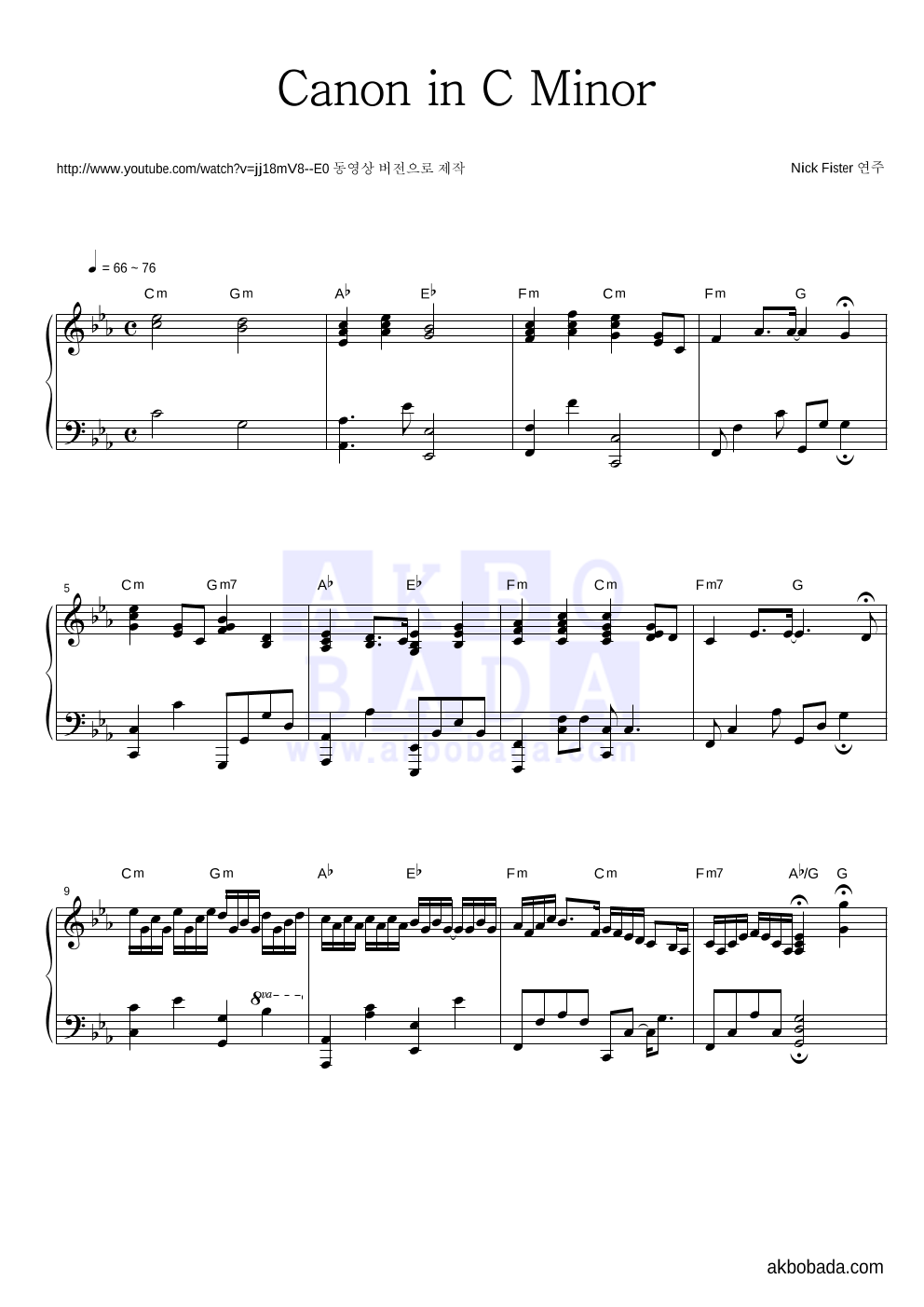 Nick Fister Canon in C Minor 악보