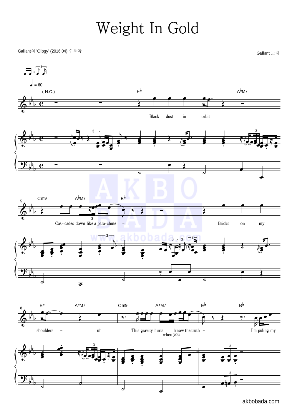 Gallant Weight In Gold 악보