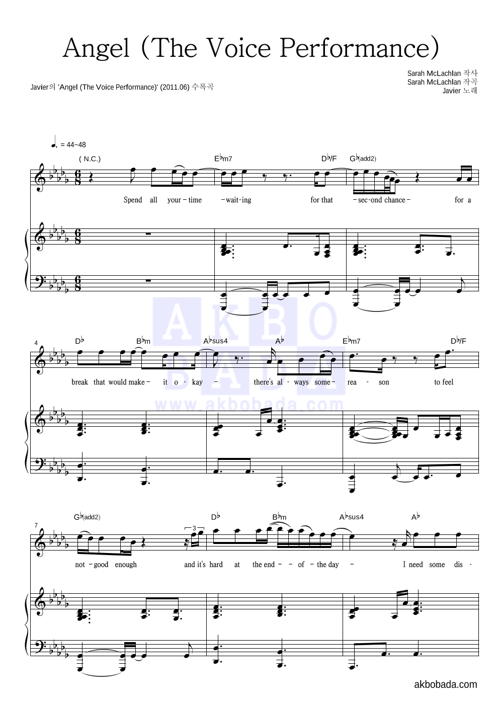 Javier Angel (The Voice Performance) 악보