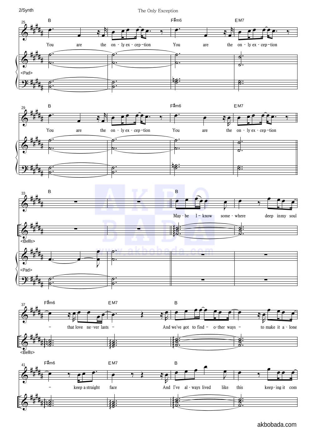 Paramore The Only Exception 악보