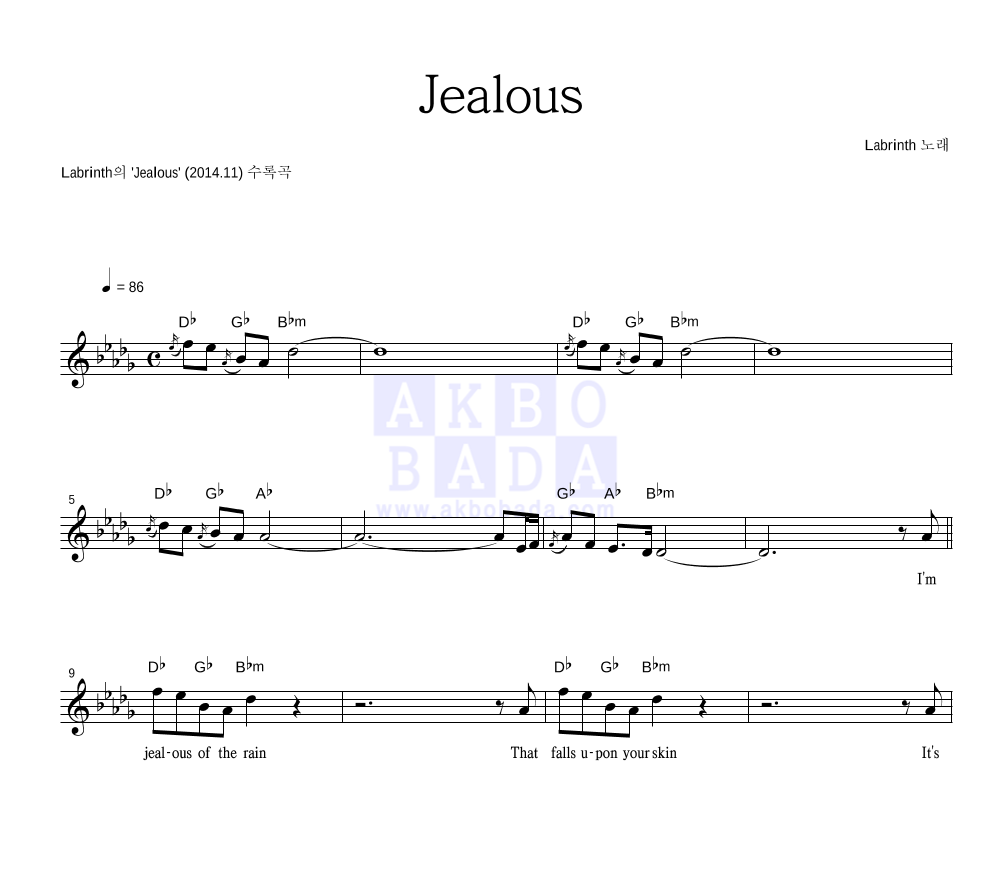 Labrinth Jealous 악보