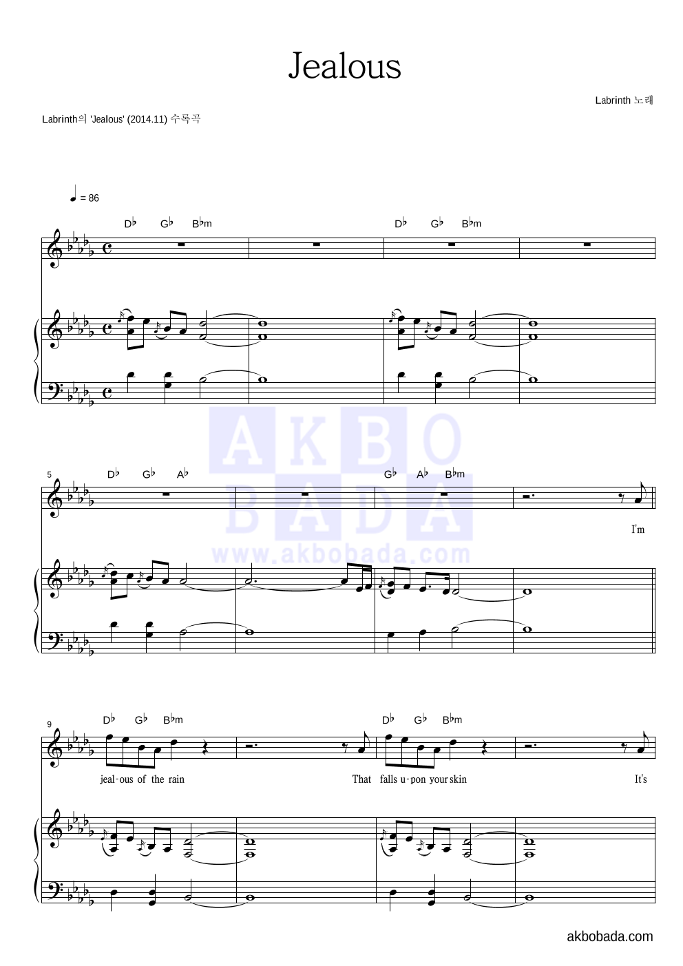 Labrinth Jealous 악보