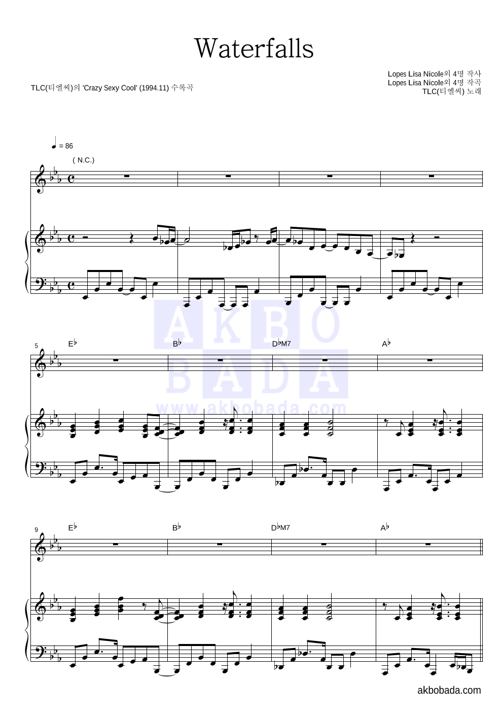 TLC(티엘씨) Waterfalls 악보