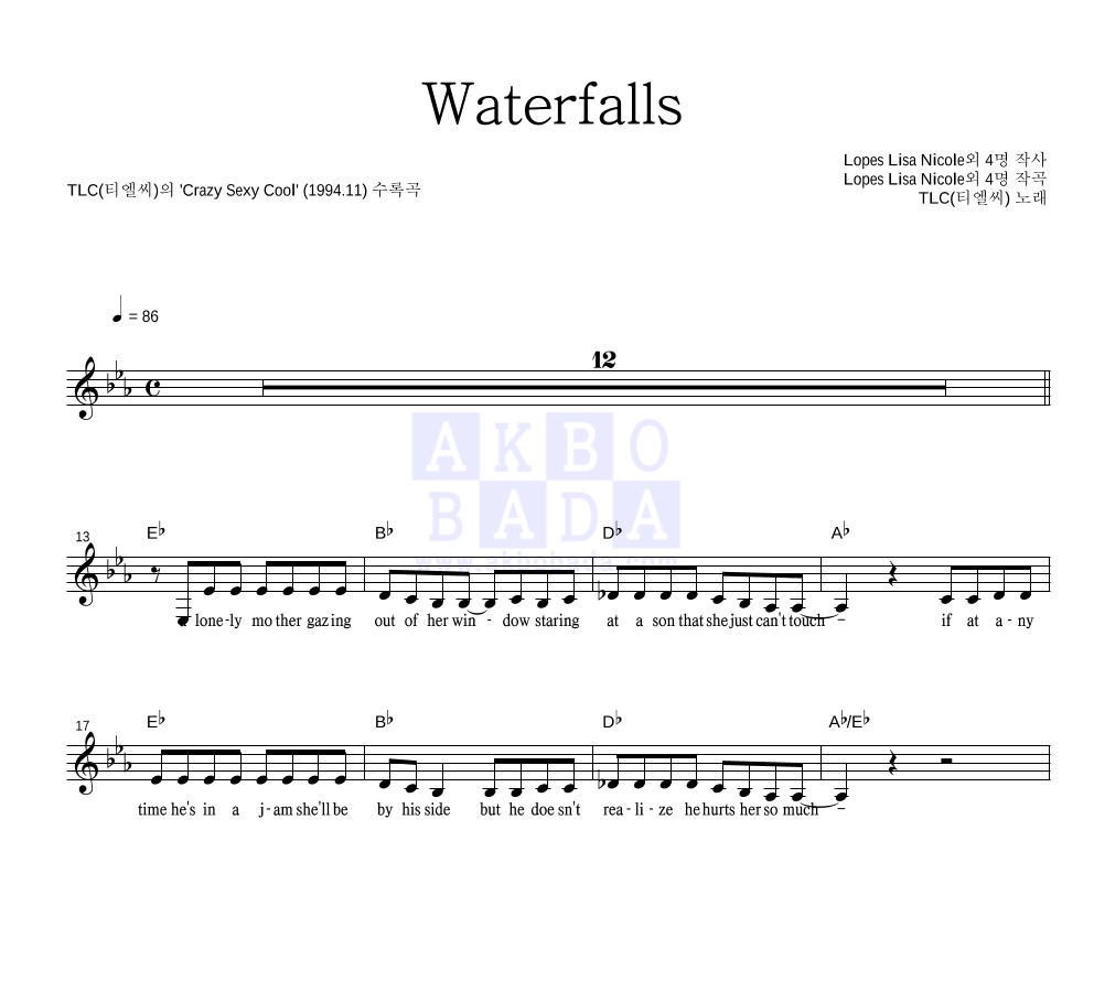 TLC(티엘씨) Waterfalls 악보