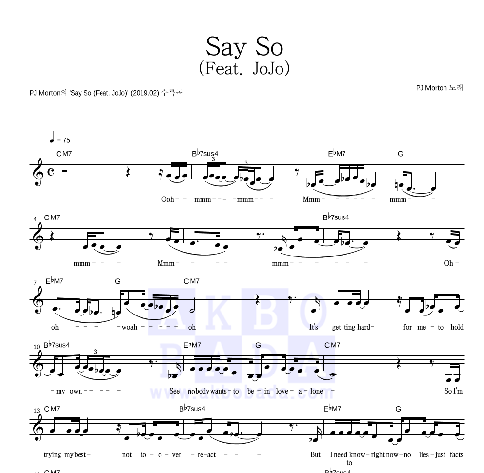 PJ Morton Say So (Feat. JoJo) 악보