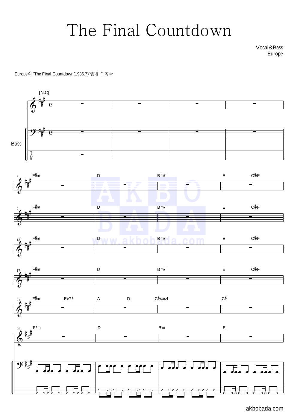 Final Countdown Guitar Chords