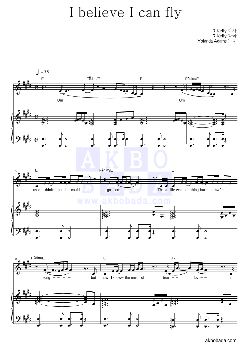 Yolanda Adams I believe I can fly 악보