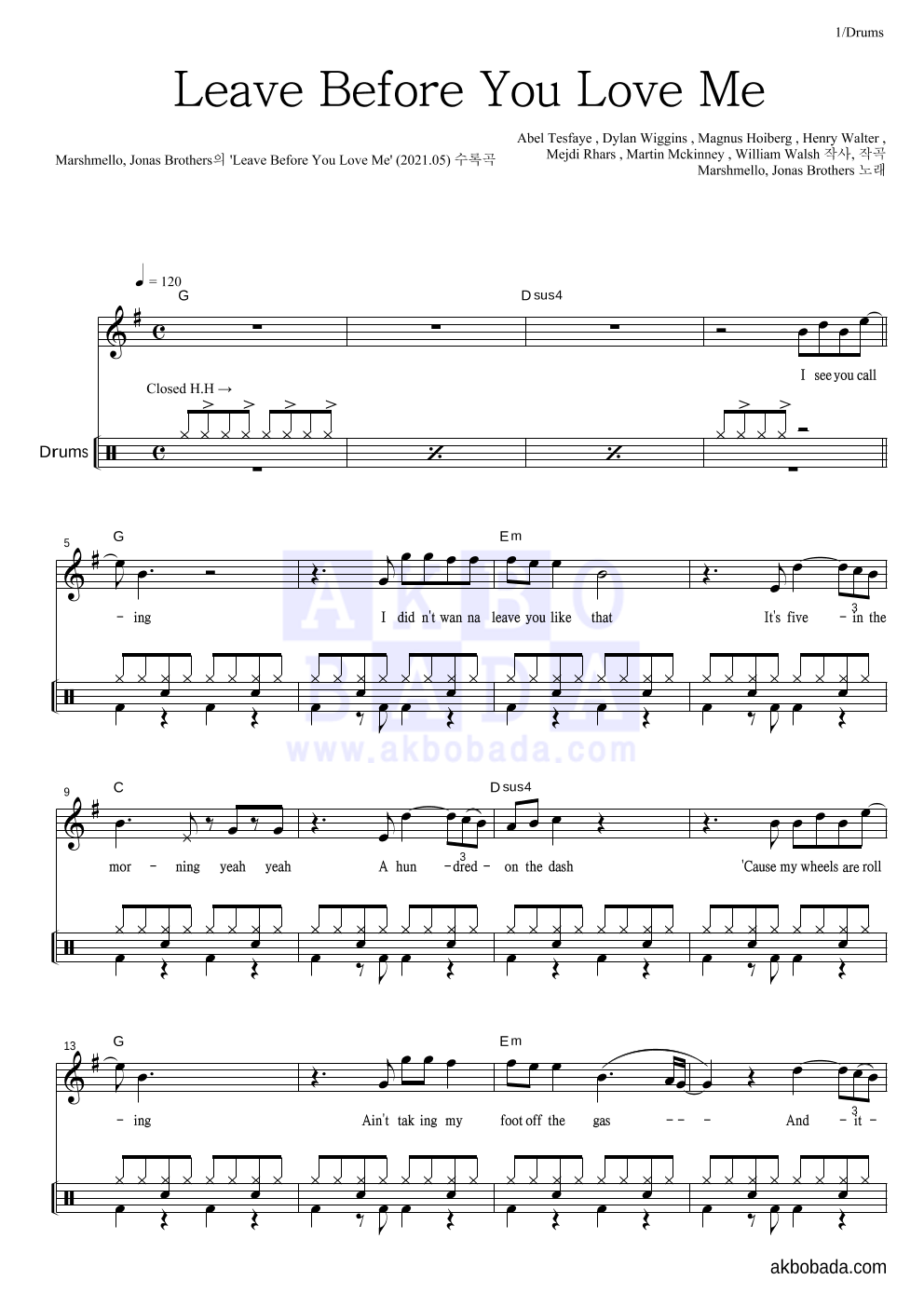 Marshmello,Jonas Brothers Leave Before You Love Me 악보