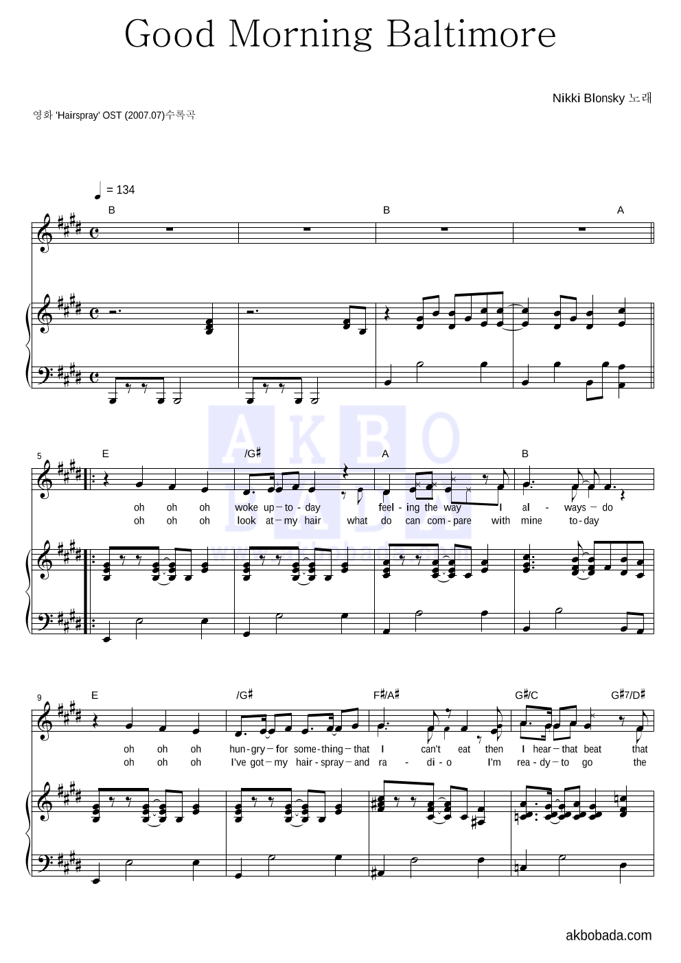 Good Morning Baltimore From 'Hairspray' Sheet Music In D,