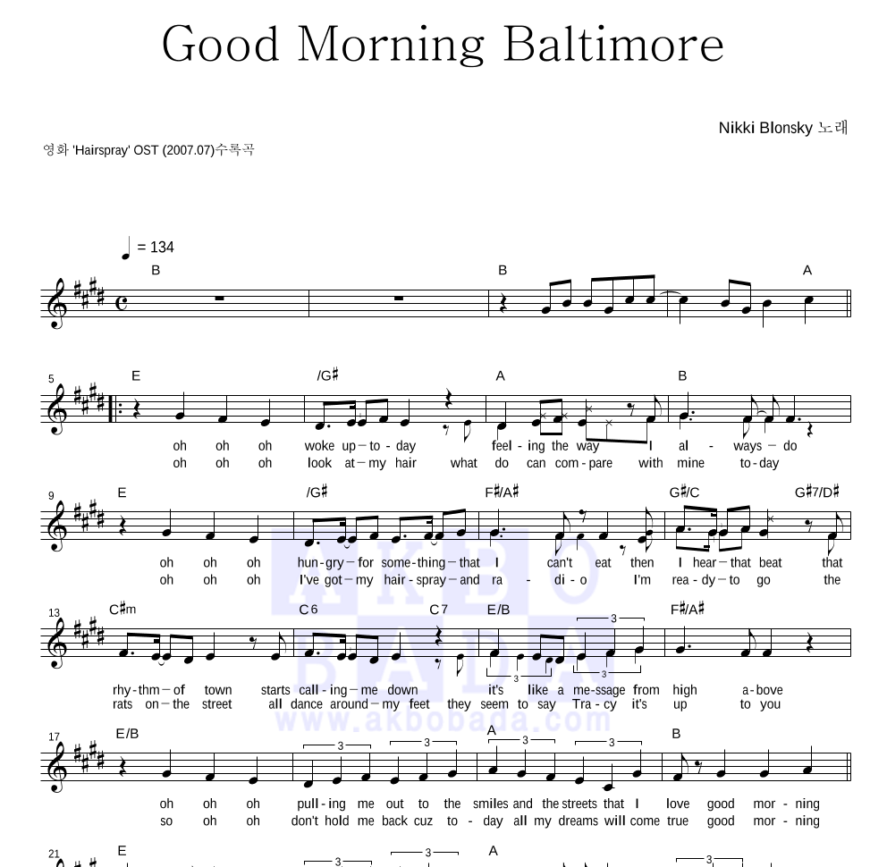 Nikki Blonsky Good Morning Baltimore 악보