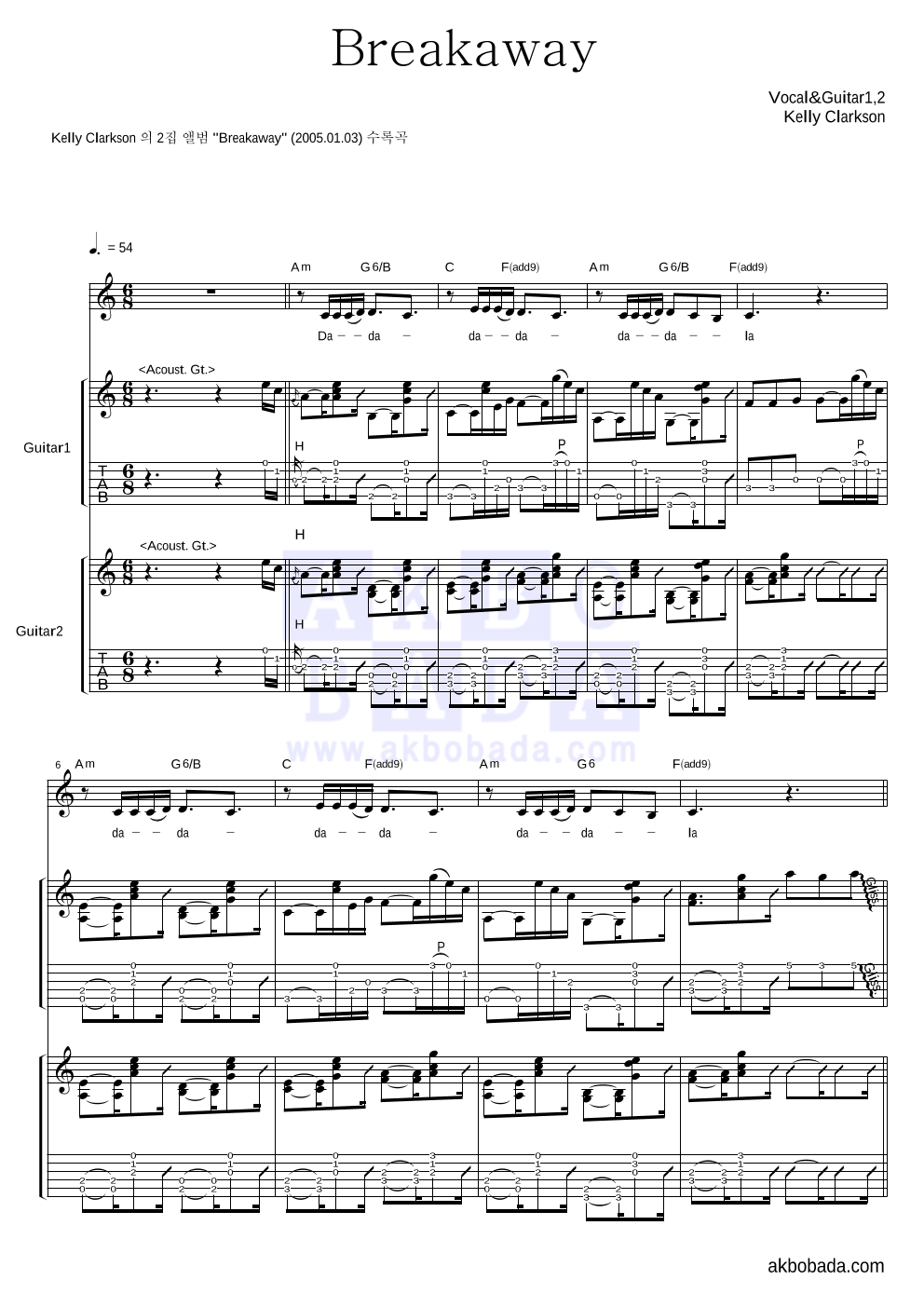 Kelly Clarkson Breakaway 악보