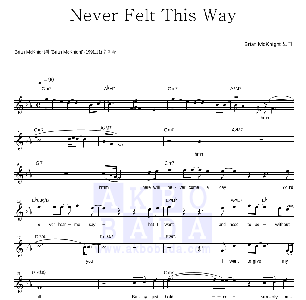 Brian McKnight Never Felt This Way 악보