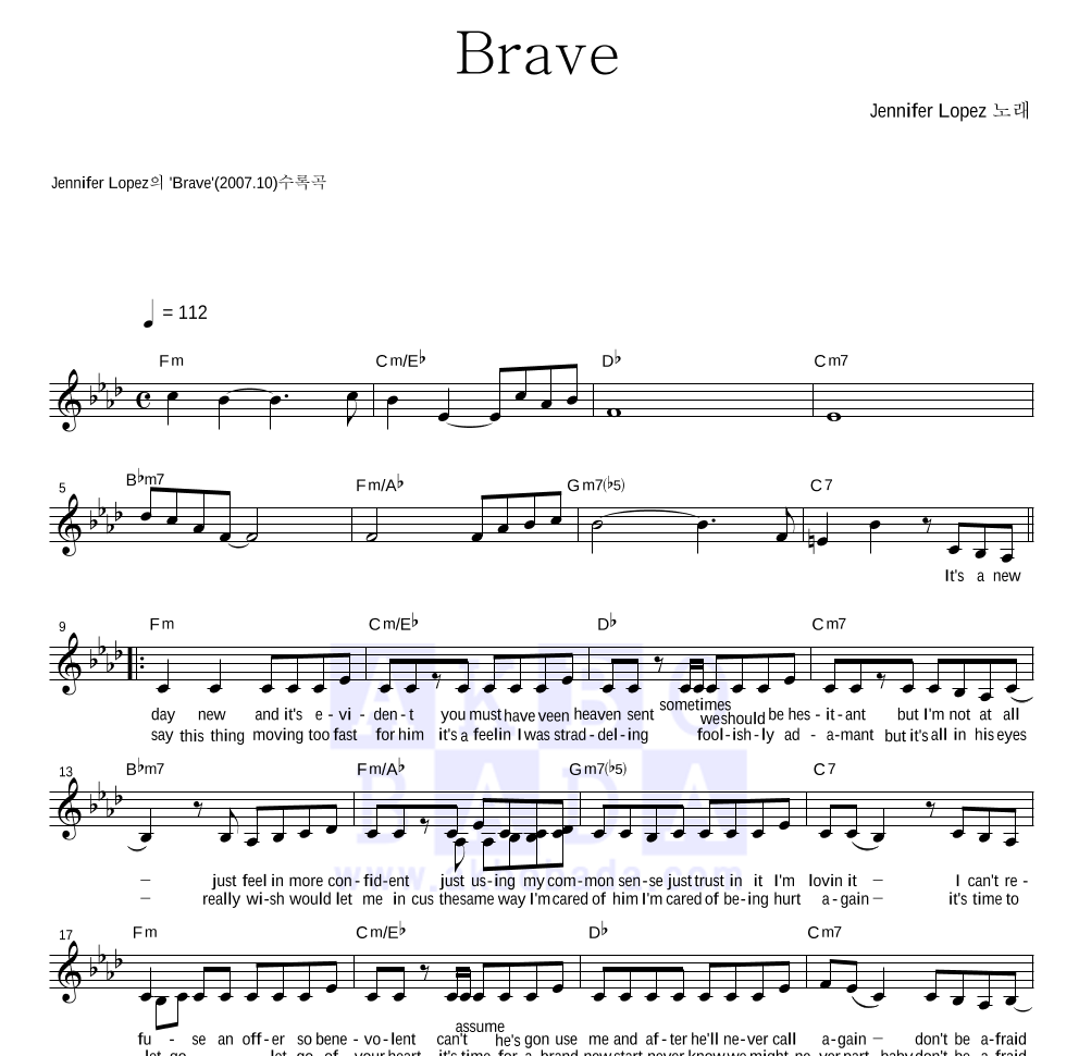 Jennifer Lopez Brave 악보