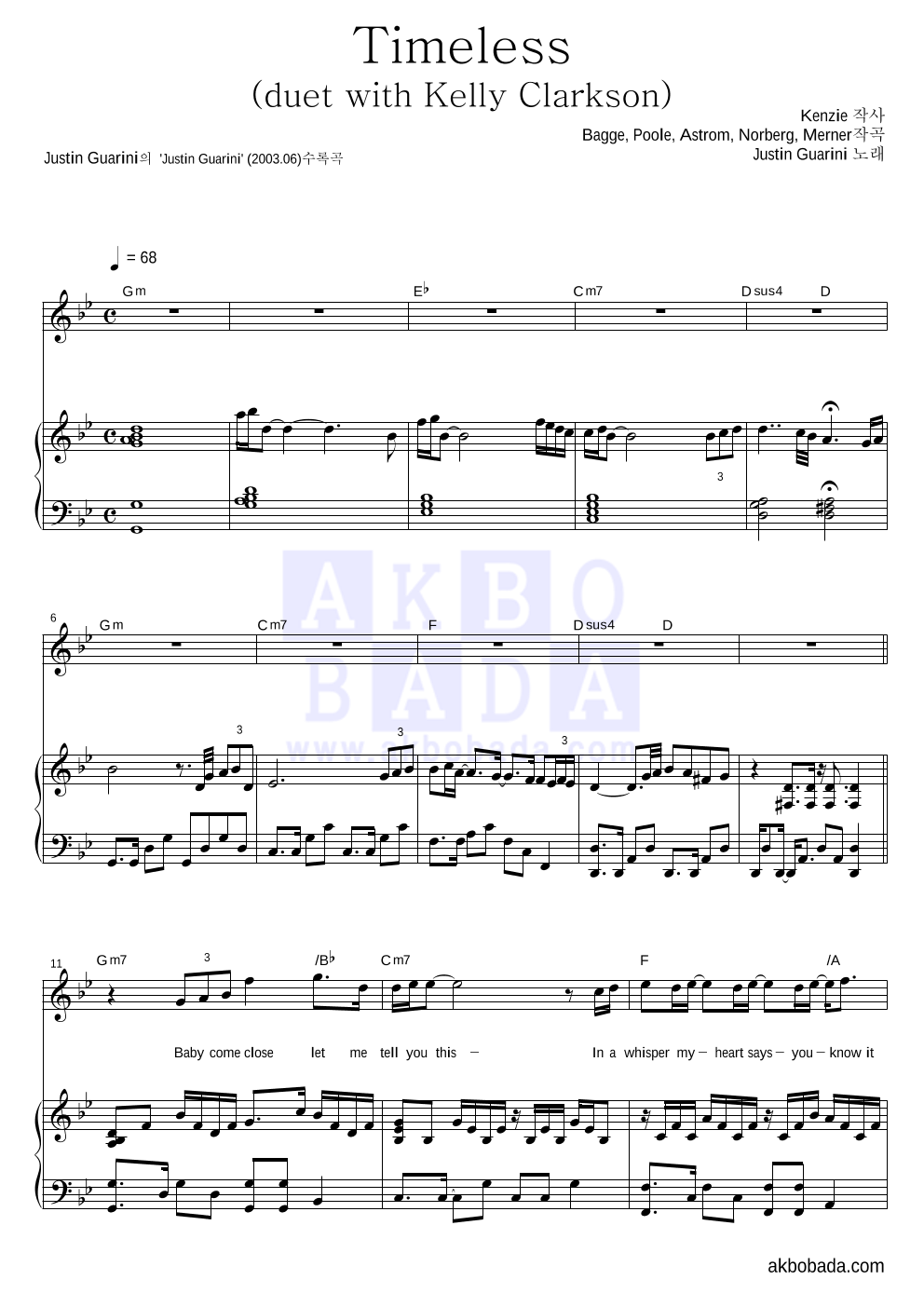Justin Guarini Timeless (duet with Kelly Clarkson) 악보