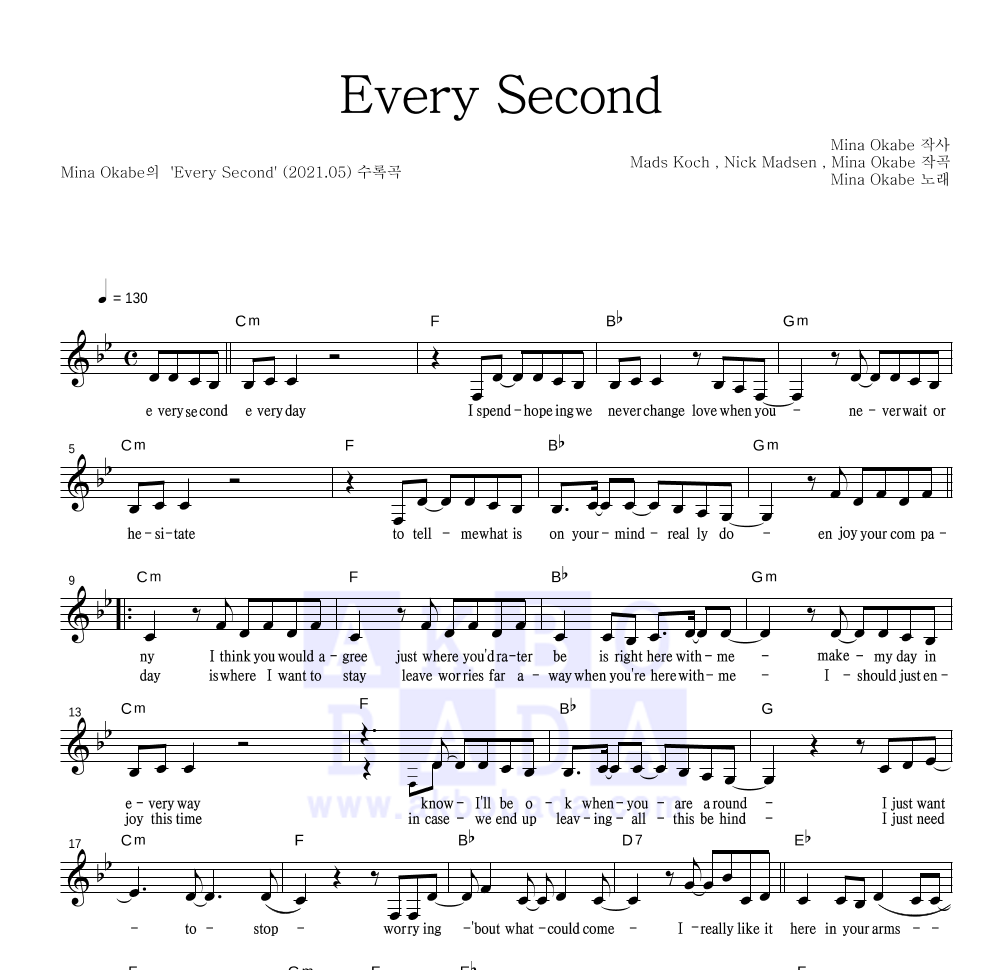 Mina Okabe Every Second 악보