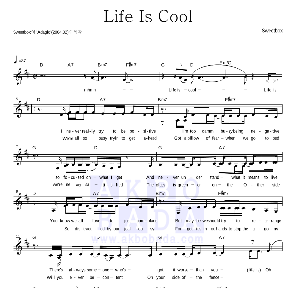 Sweetbox Life Is Cool 악보