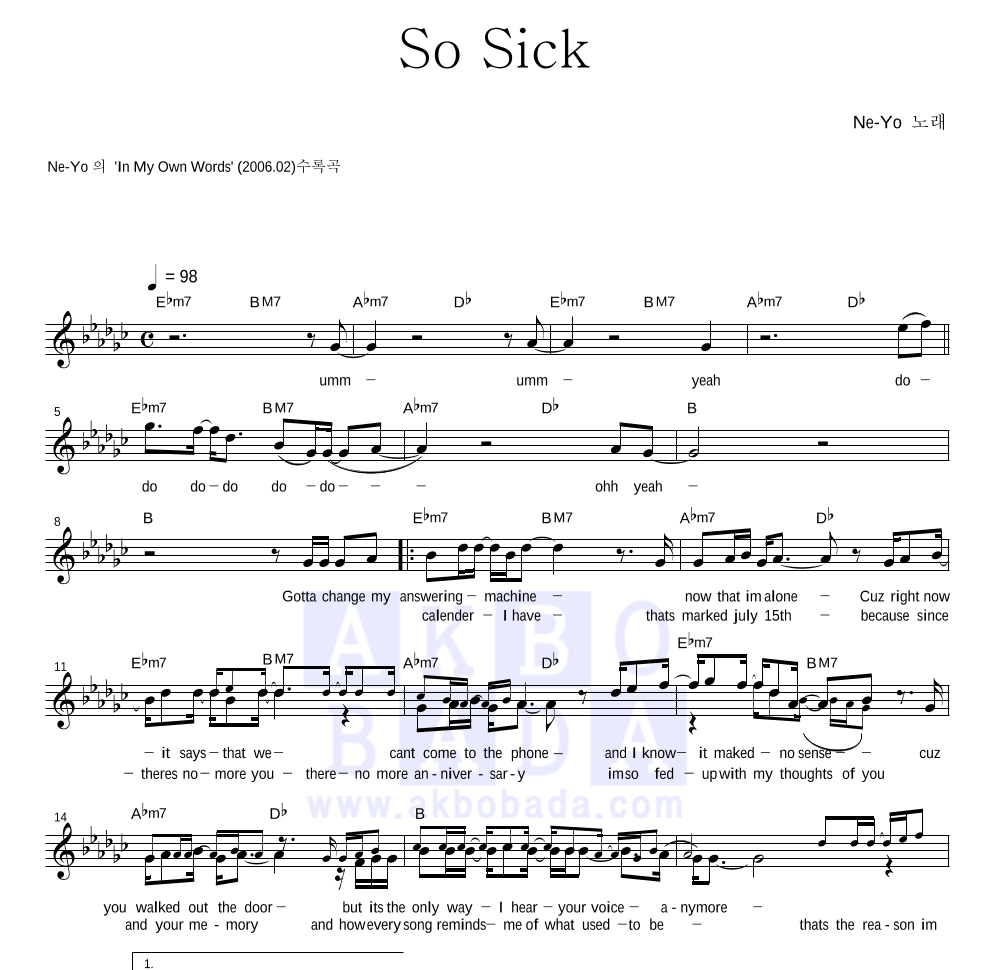 Ne-Yo So Sick 악보