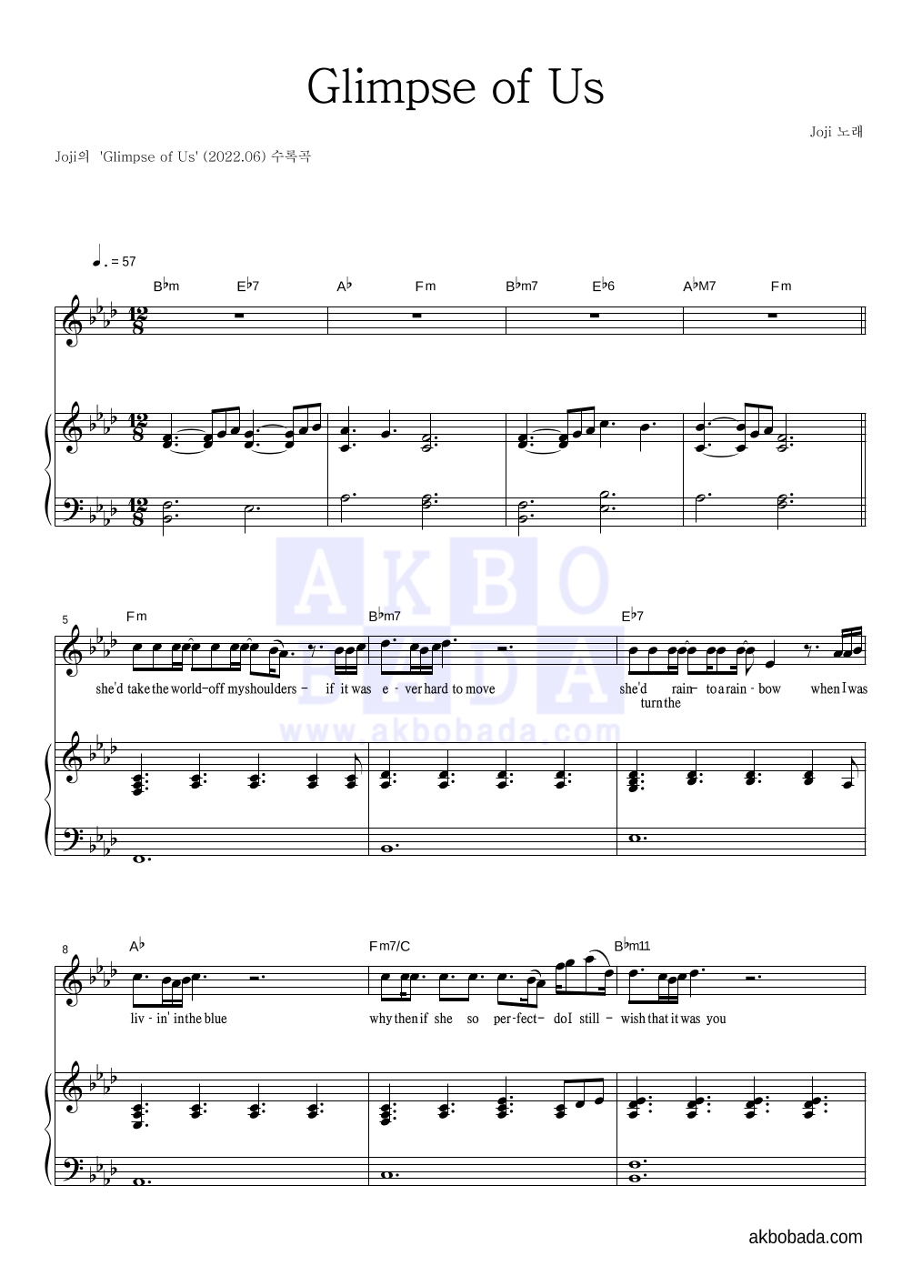 Joji Glimpse of Us 악보