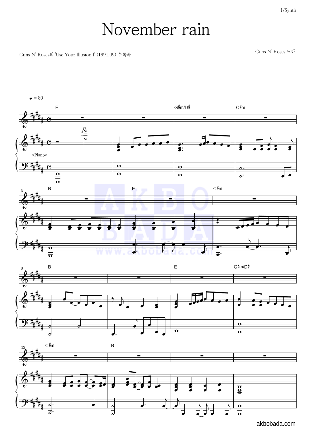 Guns N' Roses November rain 악보