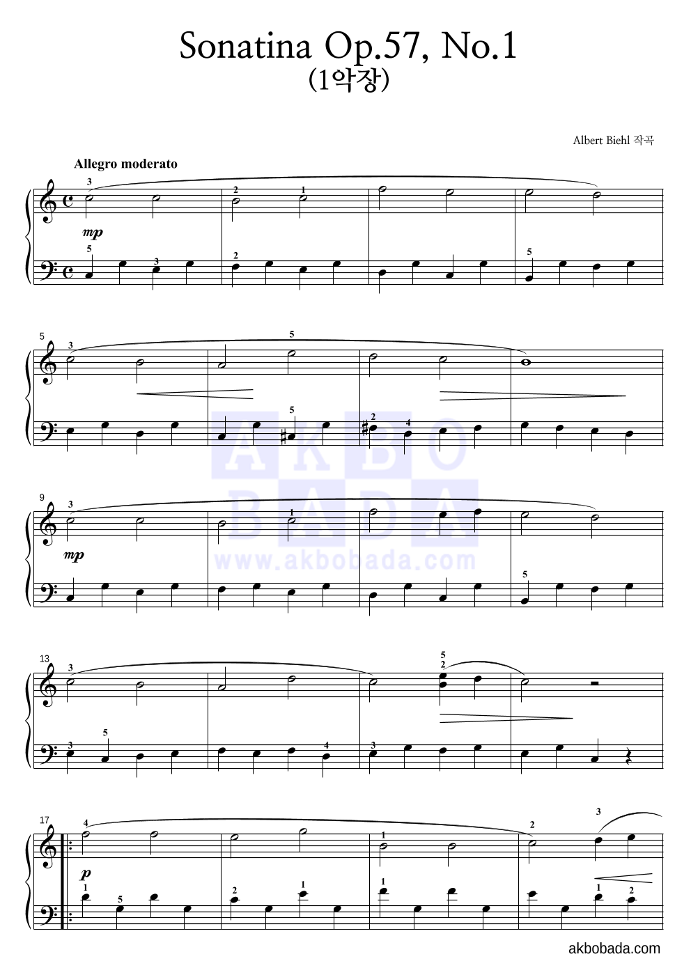 알베르트 비엘 Sonatina Op.57, No.1 악보