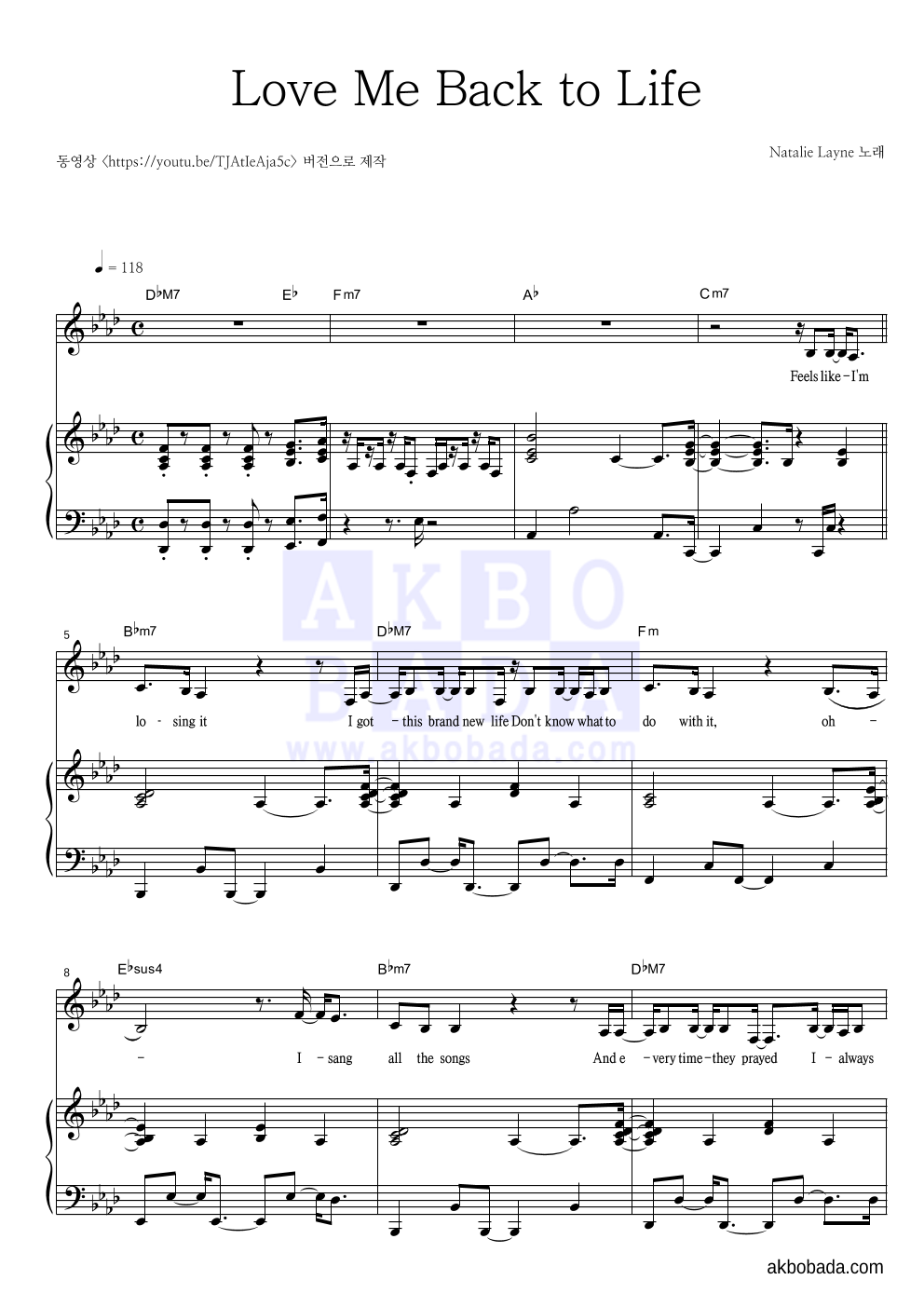 Natalie Layne Love Me Back to Life 악보