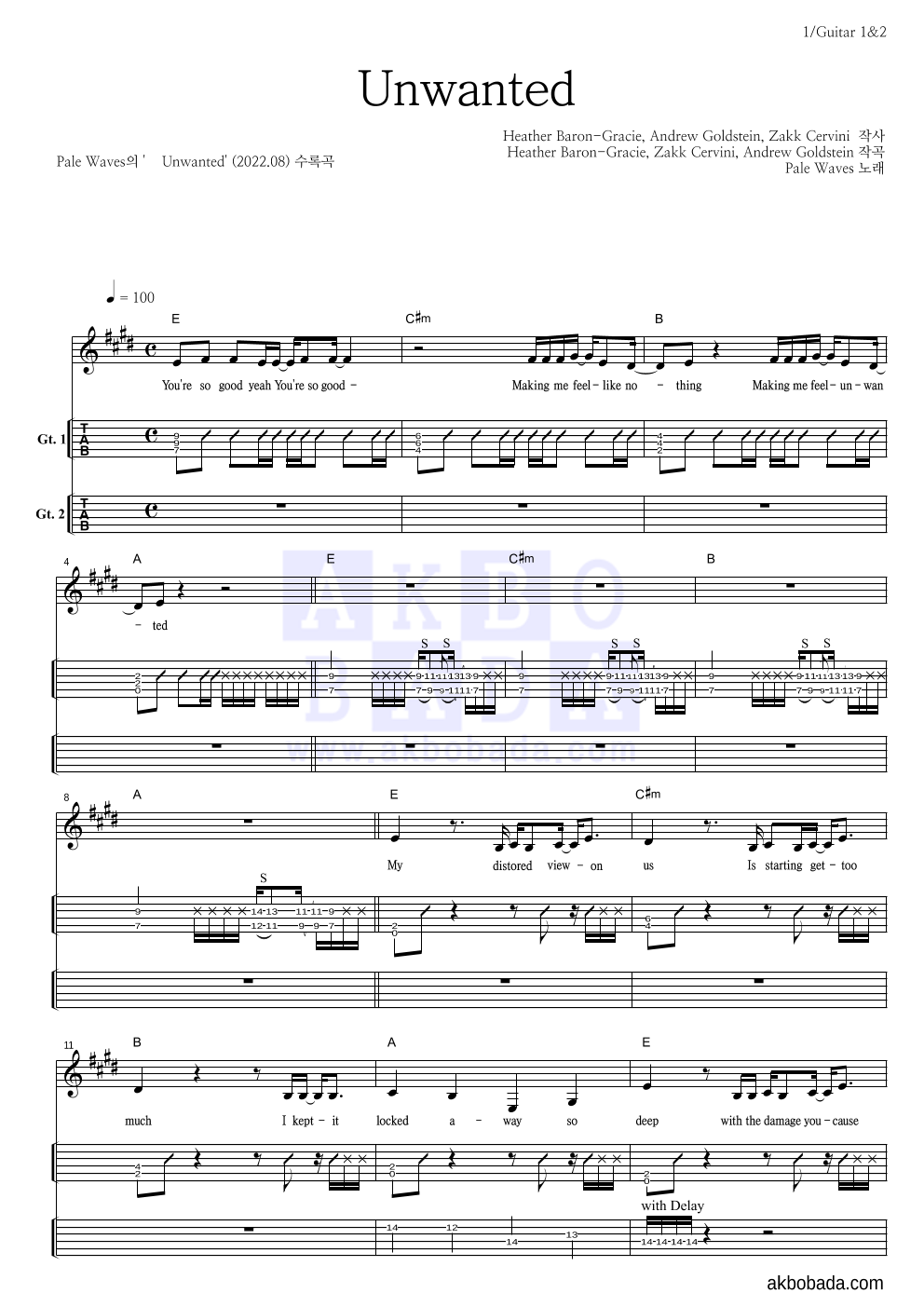 Pale Waves Unwanted 악보