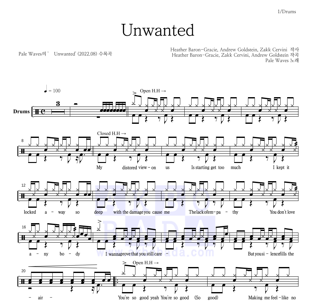 Pale Waves Unwanted 악보