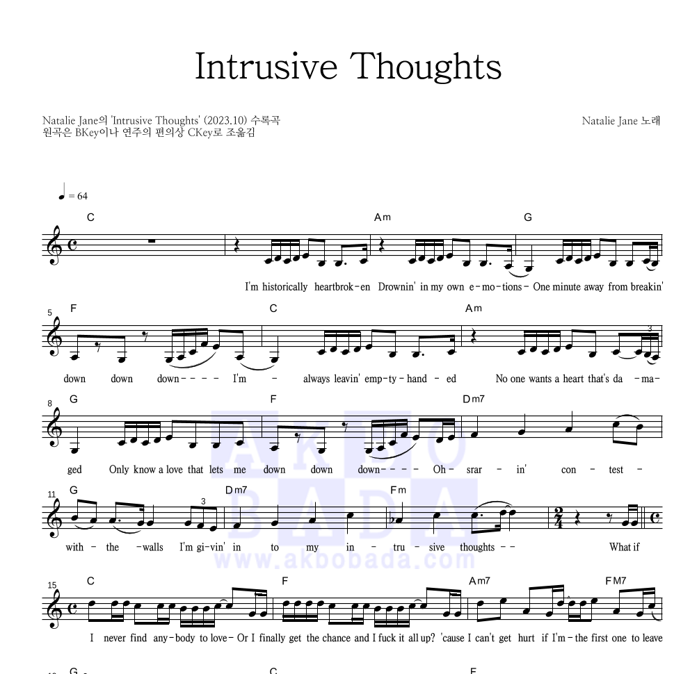 Natalie Jane Intrusive Thoughts 악보